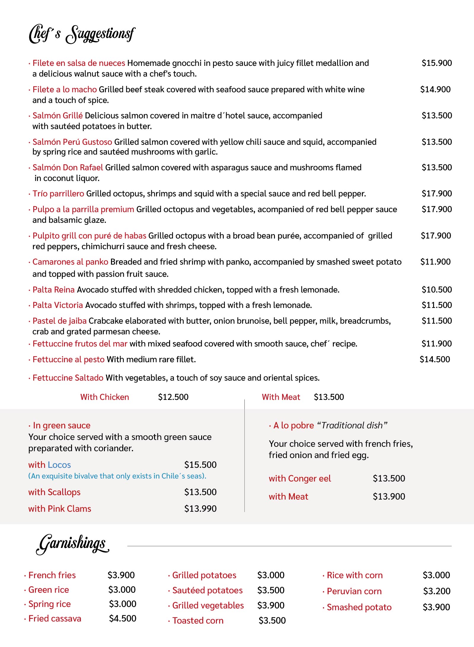 OUR MENU – RESTAURANT PERU GUSTOSO